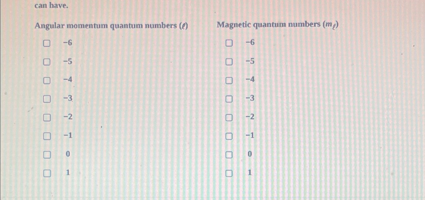 Solved can have.Angular momentum quantum numbers | Chegg.com