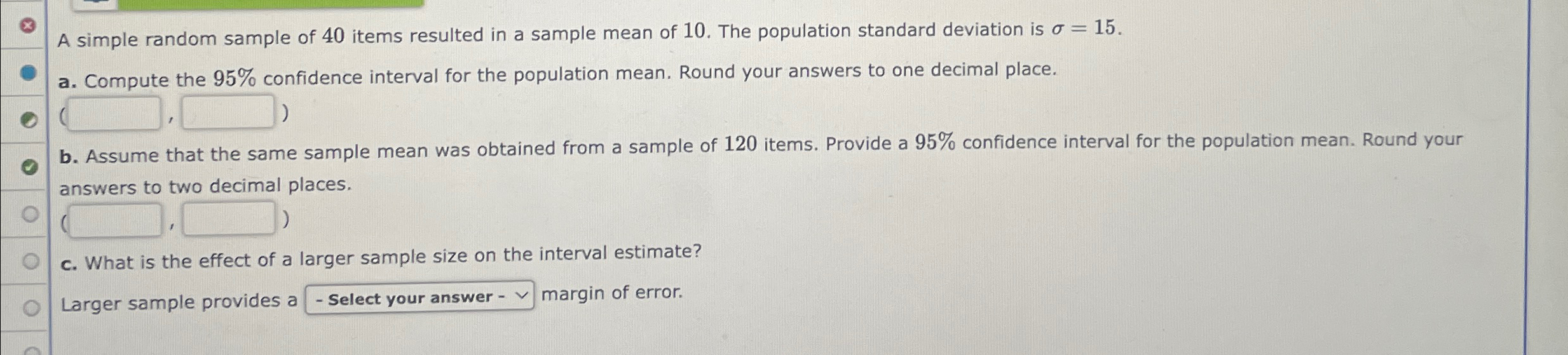 Solved A simple random sample of 40 ﻿items resulted in a | Chegg.com