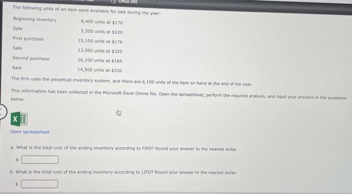 Solved The following units of an item were available for | Chegg.com