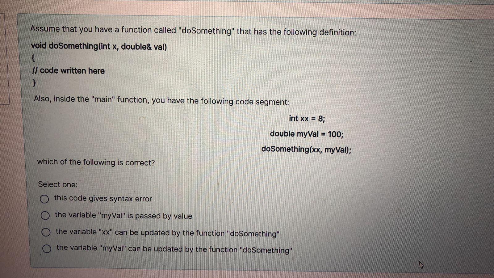 Solved Assume that you have a function called "doSomething" | Chegg.com