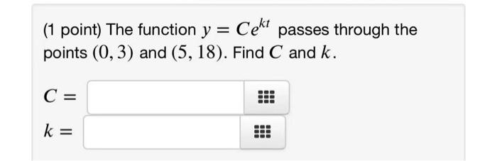 Solved (1 point) The function y = Cekt passes through the | Chegg.com