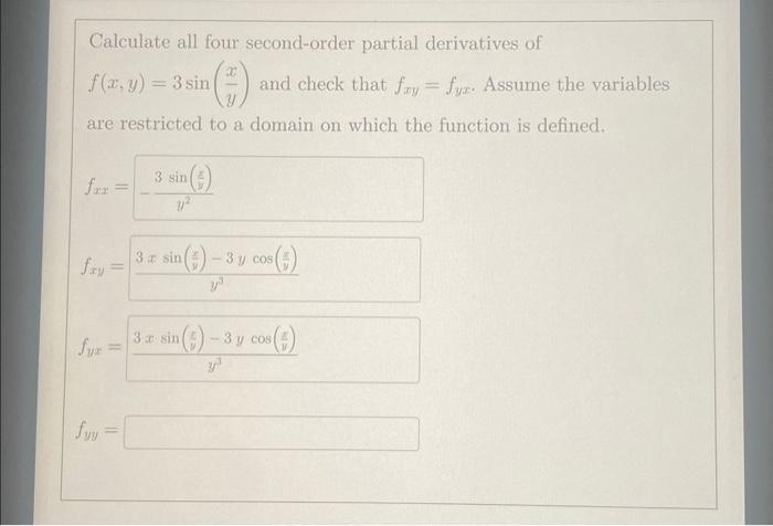Solved Calculate all four second-order partial derivatives | Chegg.com