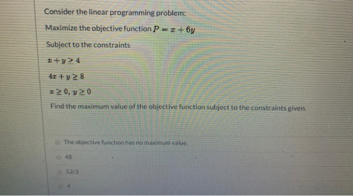 Solved Consider the linear programming problem: Maximize the | Chegg.com