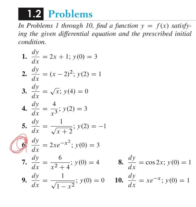 Solved In Problems 1 through 10, find a function y=f(x) | Chegg.com