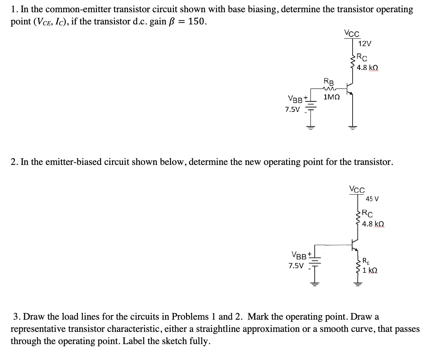 Solved 1-3) ﻿In the common-emitter transistor circuit shown | Chegg.com