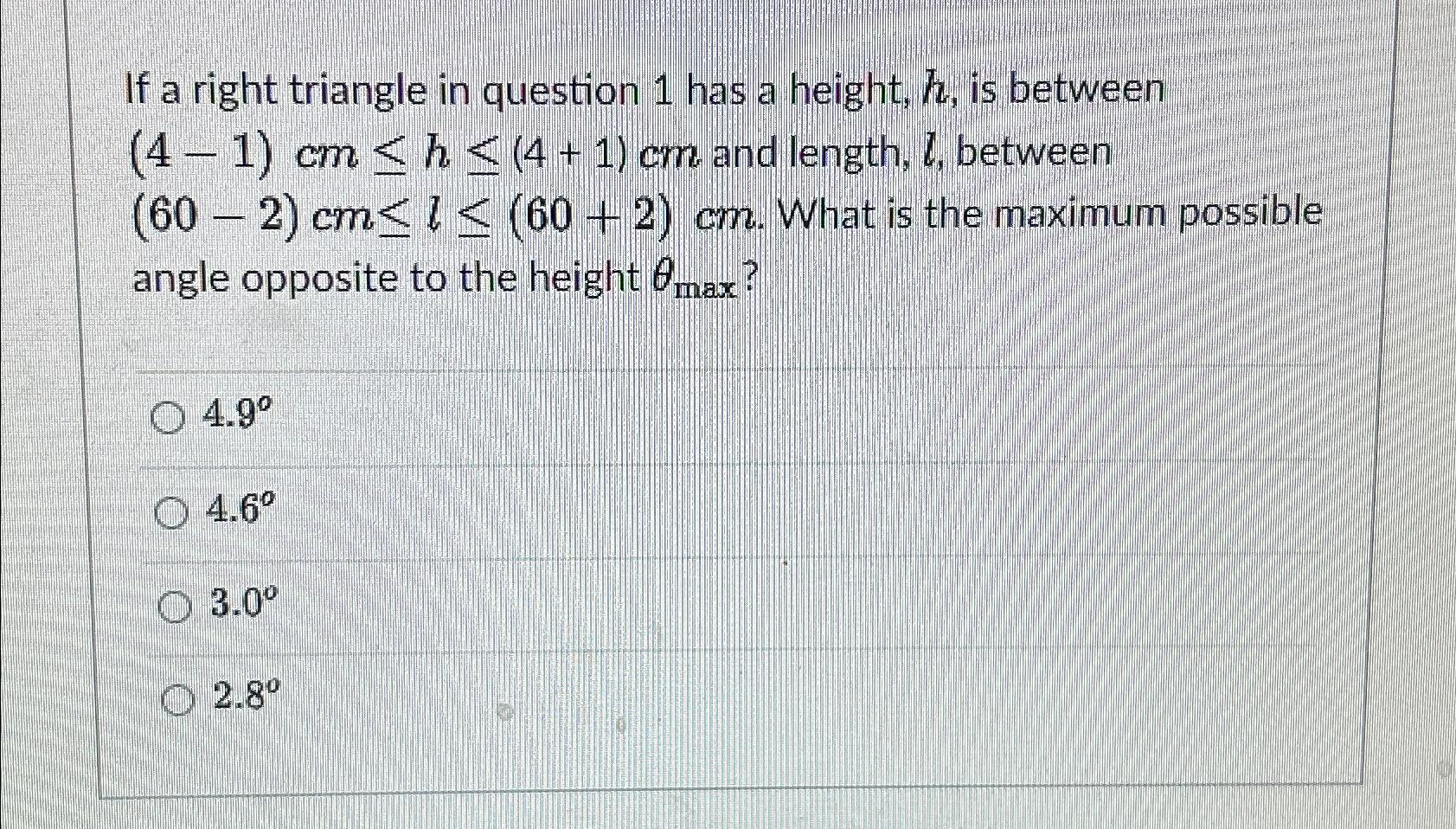 Solved If a right triangle in question 1 ﻿has a height, h, | Chegg.com