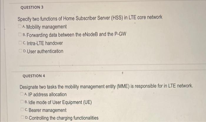 Solved Specify two functions of Home Subscriber Server (HSS) | Chegg.com