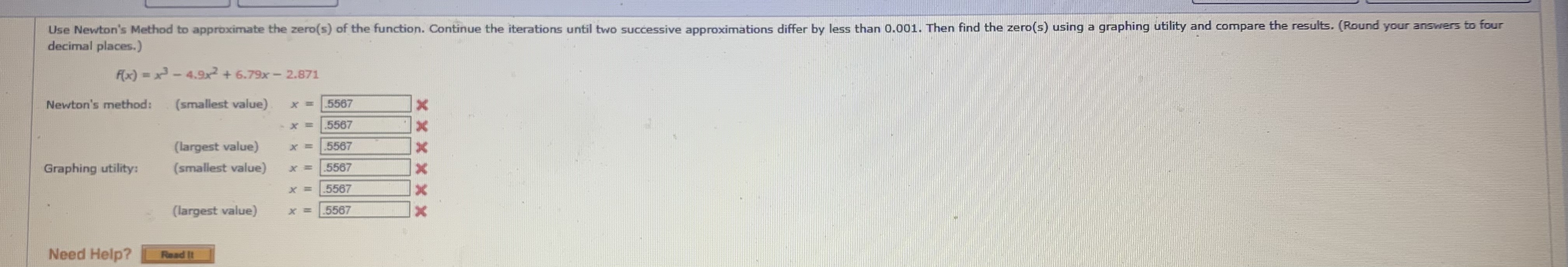 Solved decimal places.)f(x)=x3-4.9x2+6.79x-2.871Newton's | Chegg.com