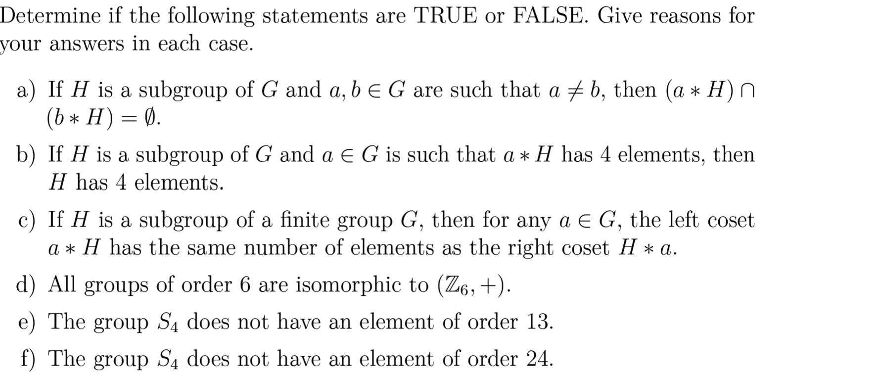 Solved Determine if the following statements are TRUE or | Chegg.com