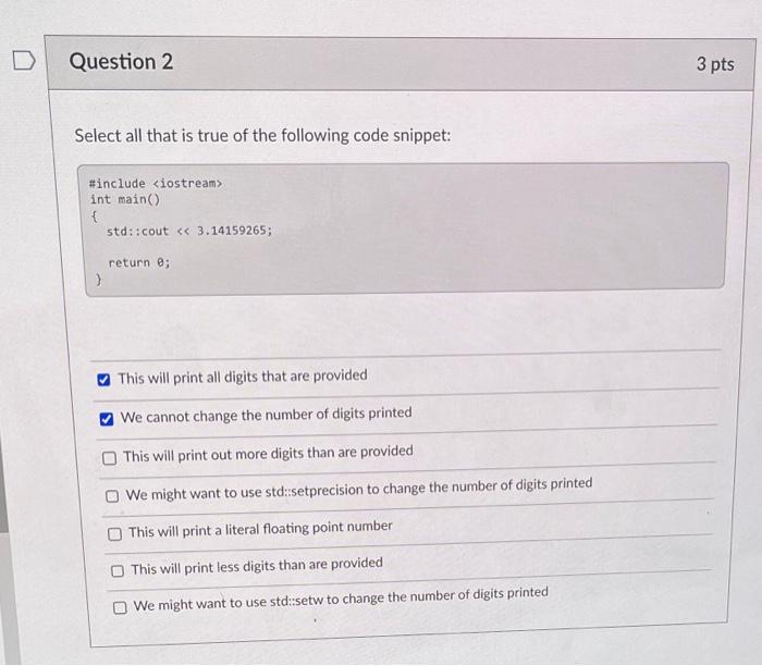 Solved Select all that is true of the following code | Chegg.com