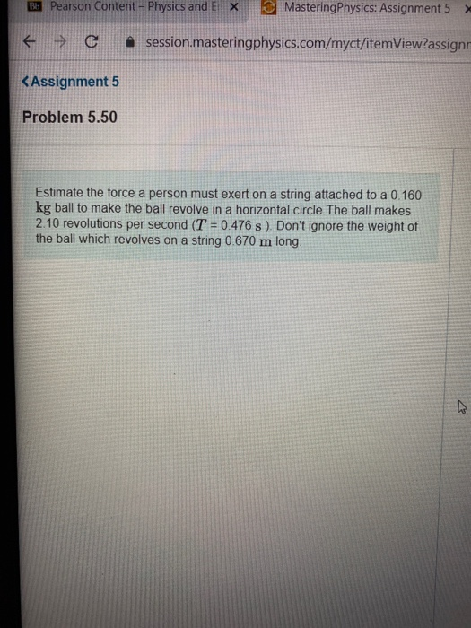 Solved Bb Pearson Content - Physics and EX Mastering | Chegg.com
