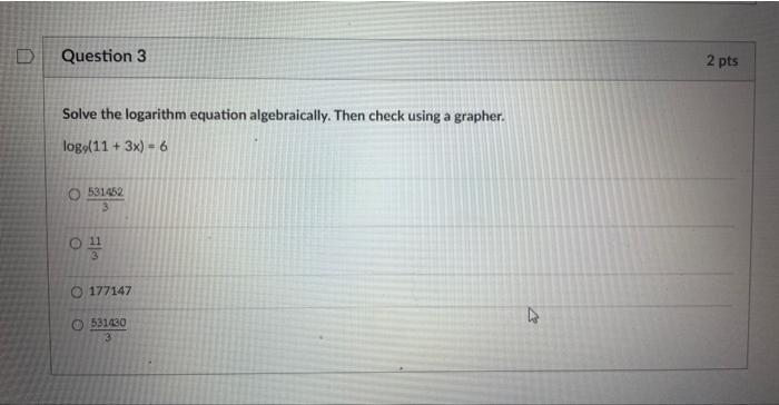 Solved Solve the logarithm equation algebraically. Then | Chegg.com