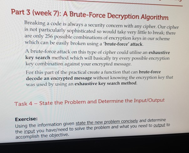 Part 3 (week 7): A Brute Force Decryption Algorithm | Chegg.com