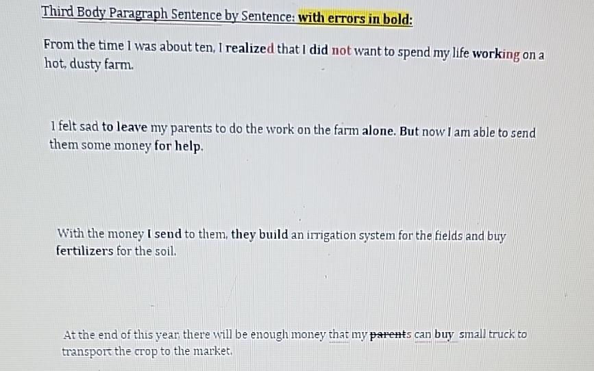 Solved Third Body Paragraph Sentence by Sentence: with | Chegg.com