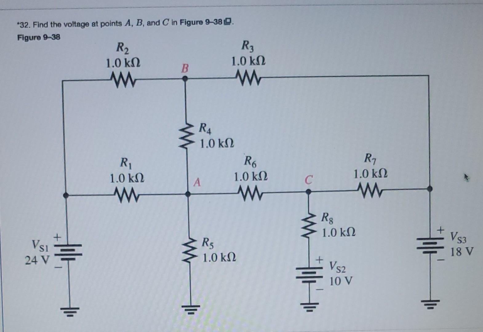 Solved *32. Find the voltage at points A, B, and C in Figure | Chegg.com