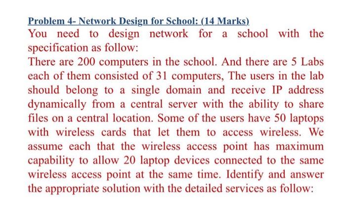 Solved Problem 4- Network Design for School: (14 Marks) You | Chegg.com