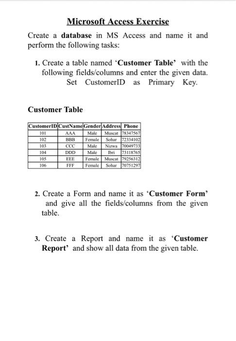 Solved Microsoft Access Exercise Create A Database In Ms 7641