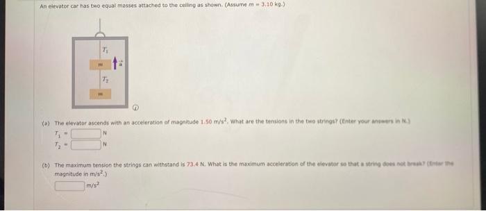 Solved An elevator car has two equal masses attached to the | Chegg.com