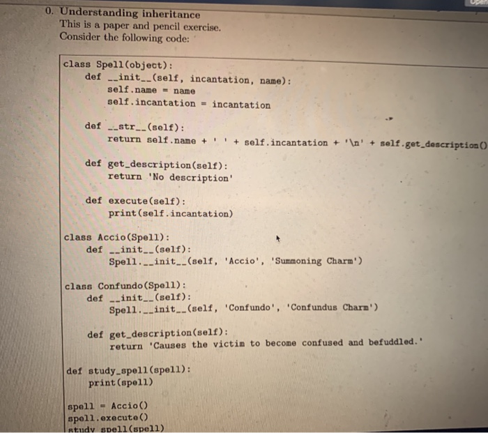 Solved 0. Understanding inheritance This is a paper and | Chegg.com