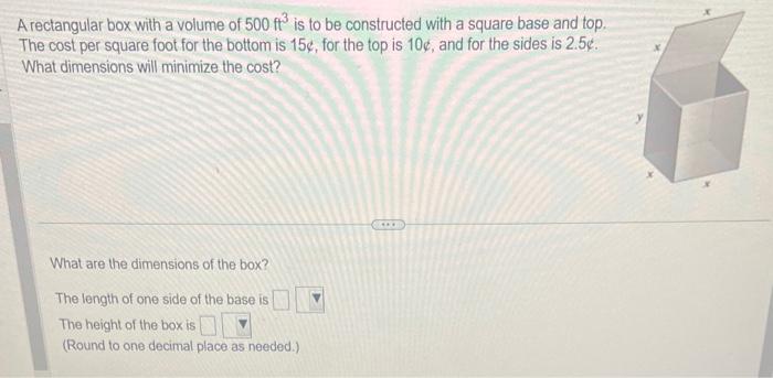 Solved A rectangular box with a volume of 500ft3 is to be | Chegg.com