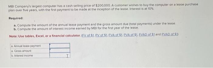 Solved MBI Company's largest computer has a cash selling | Chegg.com