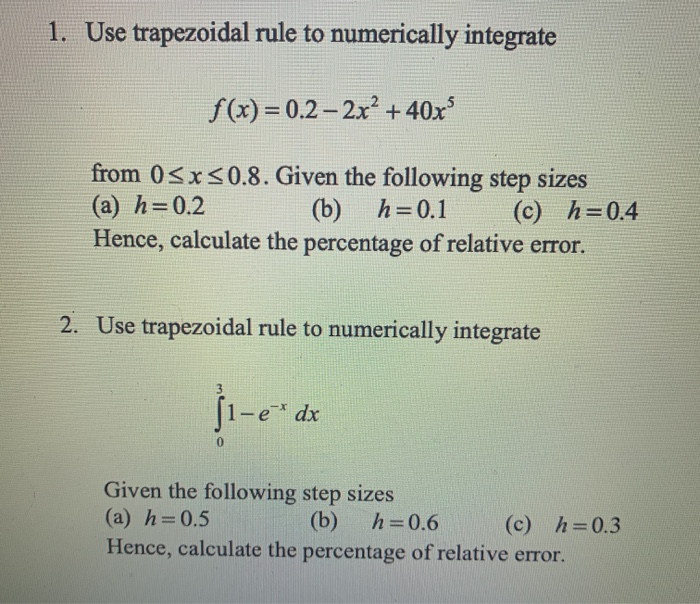 Solved 1. Use trapezoidal rule to numerically integrate f(x) | Chegg.com