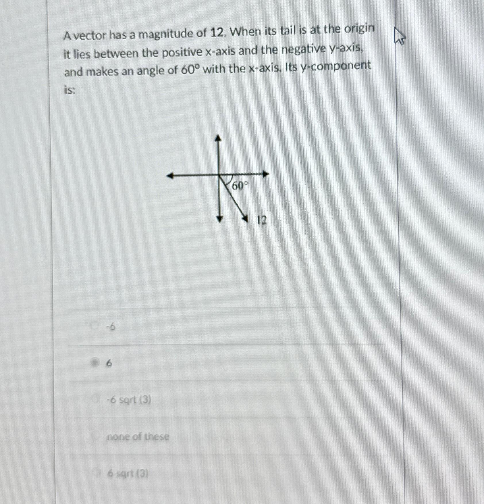 Solved A vector has a magnitude of 12. ﻿When its tail is at | Chegg.com