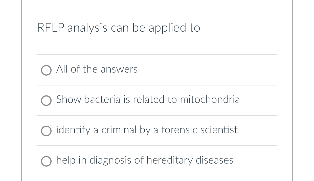 Solved RFLP analysis can be applied toAll of the answersShow | Chegg.com