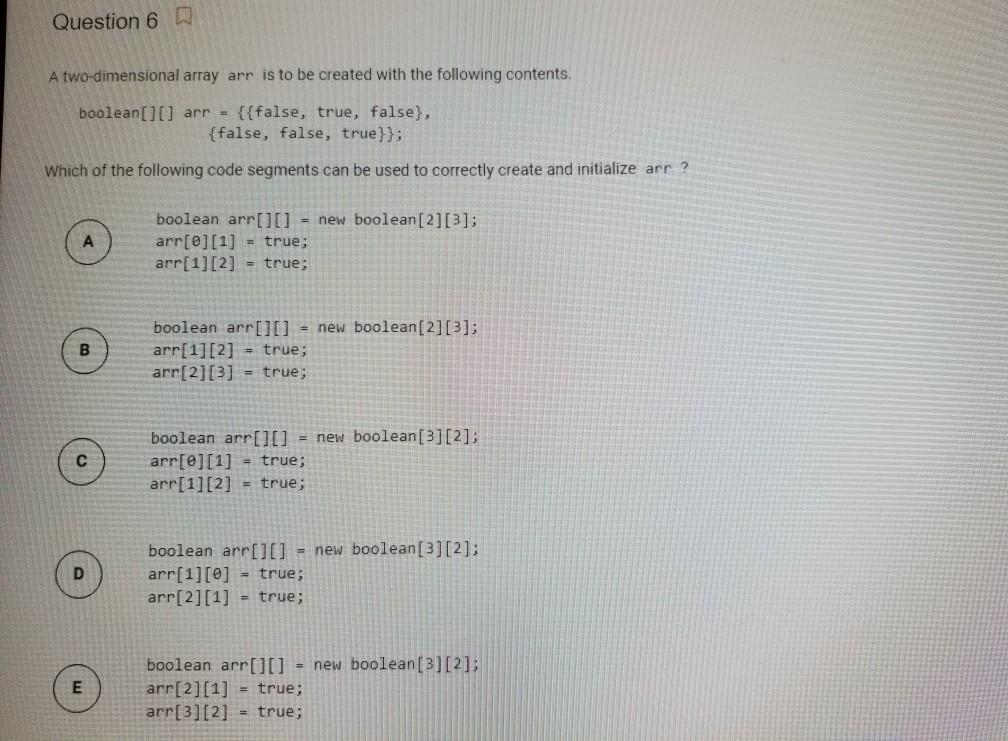 Solved Question 6 0 A two-dimensional array arr is to be | Chegg.com