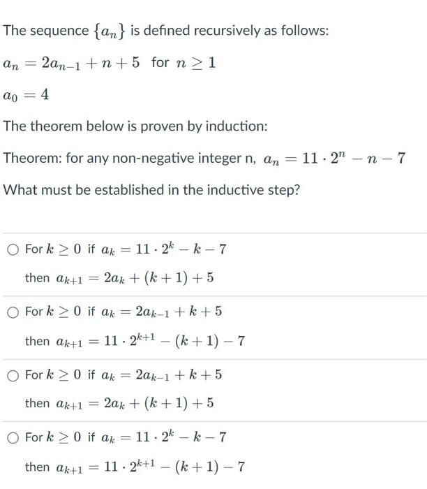 Solved The sequence {an} is defined recursively as follows: | Chegg.com