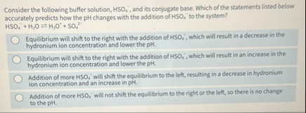 Consider the following buffer solution, HSO4-, ﻿and | Chegg.com