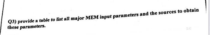 Solved Q3) provide a table to list all major MEM input | Chegg.com