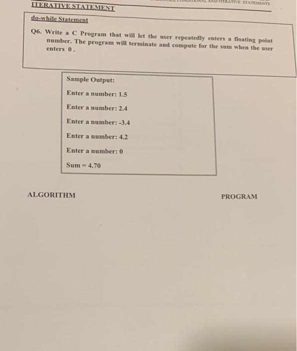 Solved Q6. Write a C Program that will let the user | Chegg.com