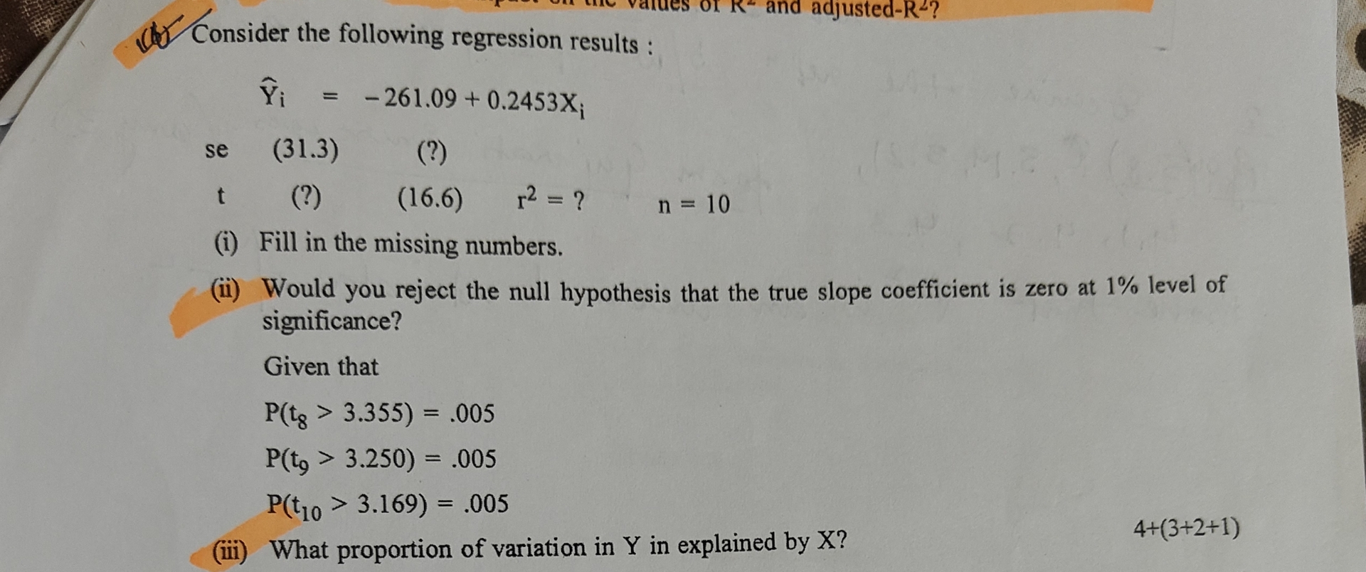 Solved d. ﻿Consider the following regression results | Chegg.com