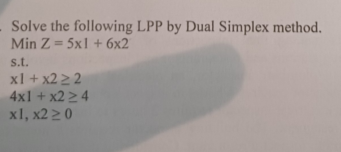 Solved Solve the following LPP by Dual Simplex | Chegg.com Solved Solve the following LPP by Dual Simplex | Chegg.com