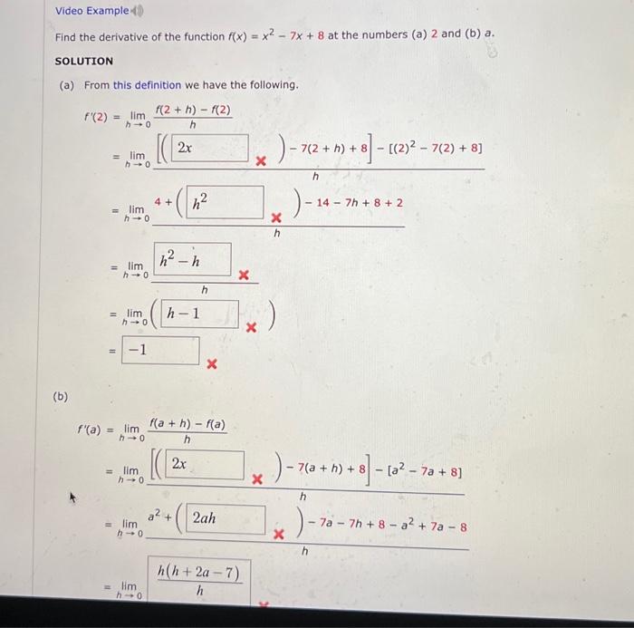 Solved Find the derivative of the function f(x)=x2−7x+8 at | Chegg.com