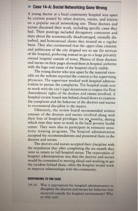 Solved Read Case 14-A "Social Networking Gone Wrong" on page | Chegg.com