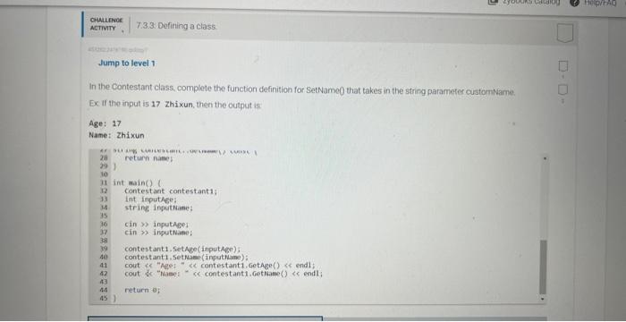Solved In the Contestant class, complete the function | Chegg.com