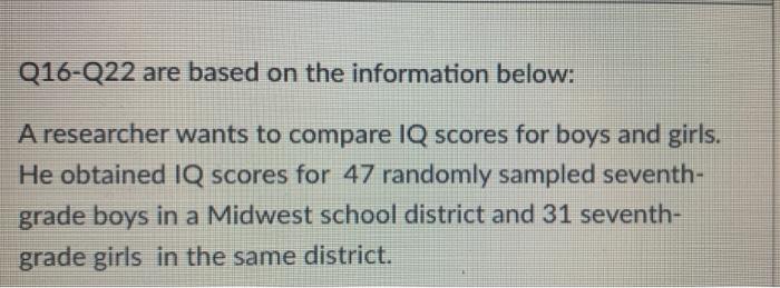Solved Q16-Q22 are based on the information below: A | Chegg.com
