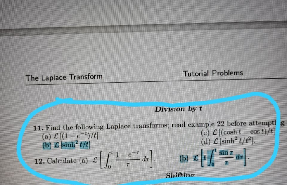 Solved Tutorial Problems The Laplace Transform Division by t | Chegg.com