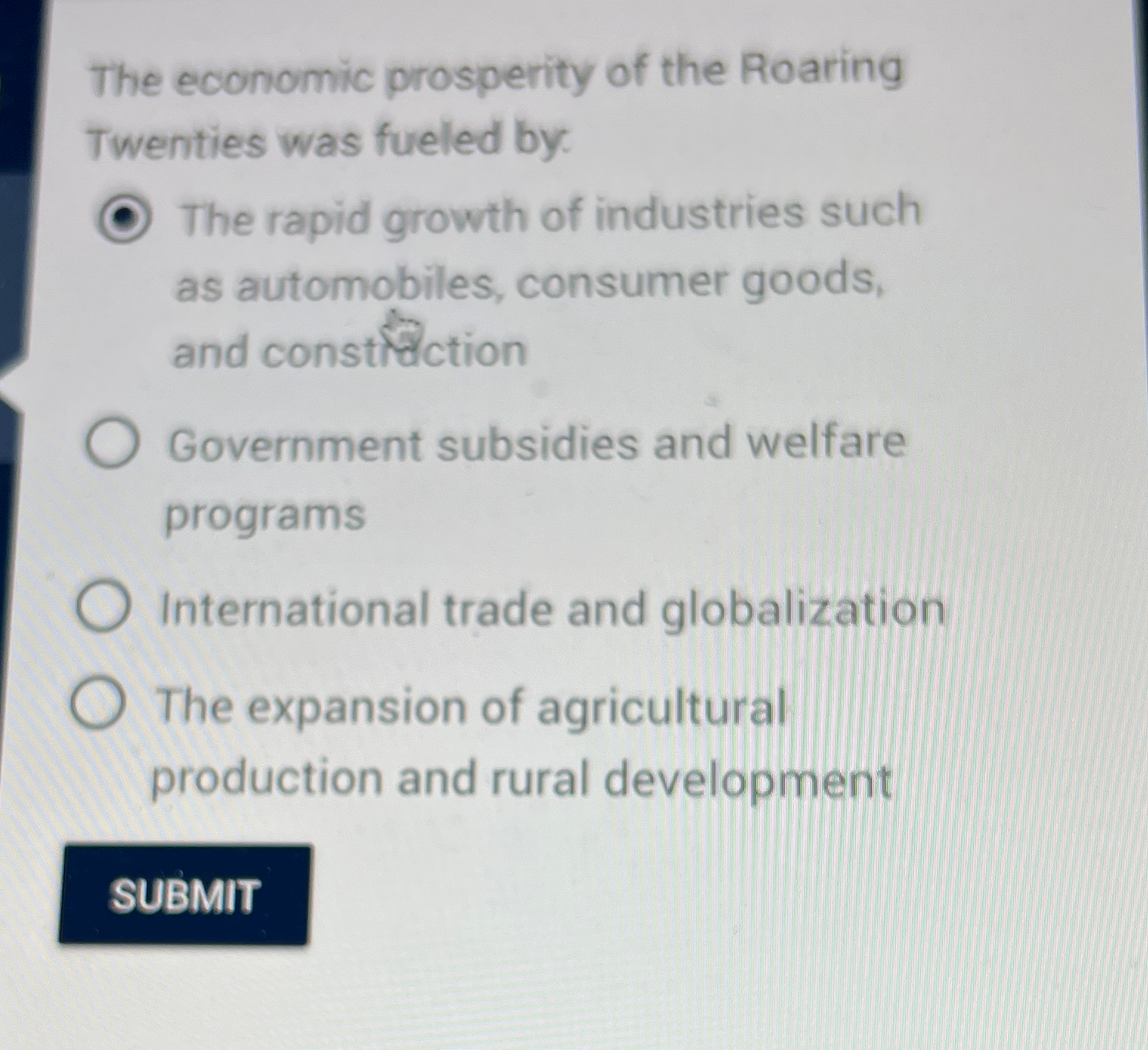 Solved The economic prosperity of the Roaring Twenties was | Chegg.com