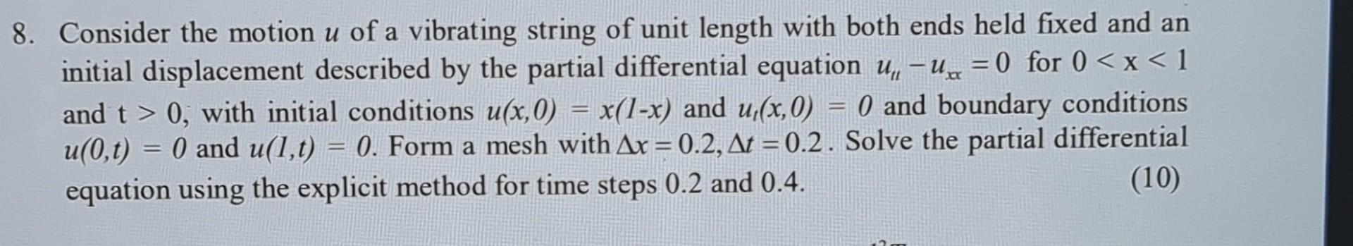 Solved Consider the motion u of a vibrating string of unit | Chegg.com