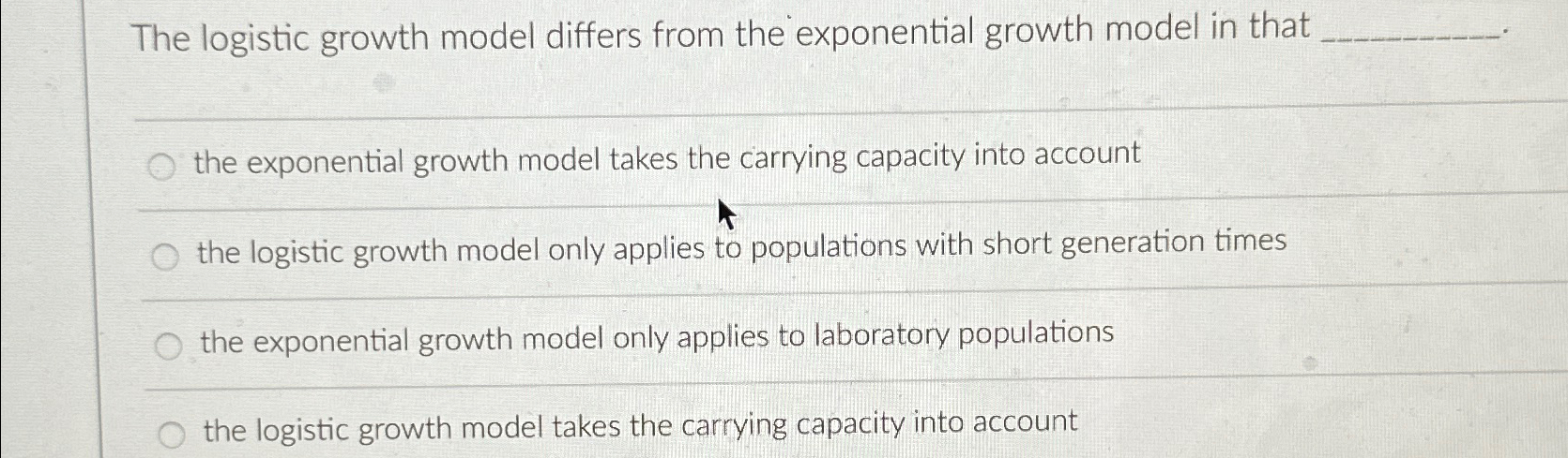 Solved The logistic growth model differs from the | Chegg.com