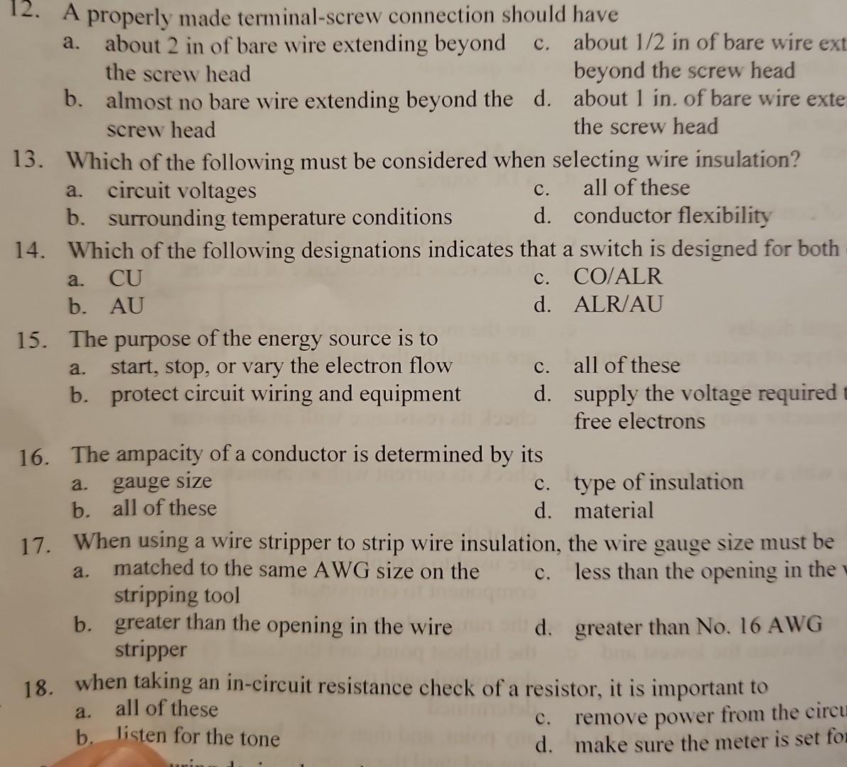 Solved A properly made terminal-screw connection should | Chegg.com