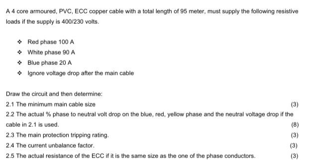 Solved A4 core armoured, PVC, ECC copper cable with a total | Chegg.com