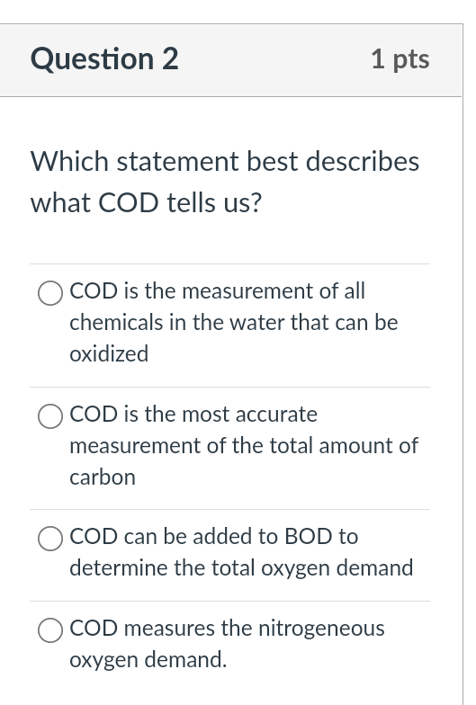 Solved The difference between the BOD test and the COD test | Chegg.com