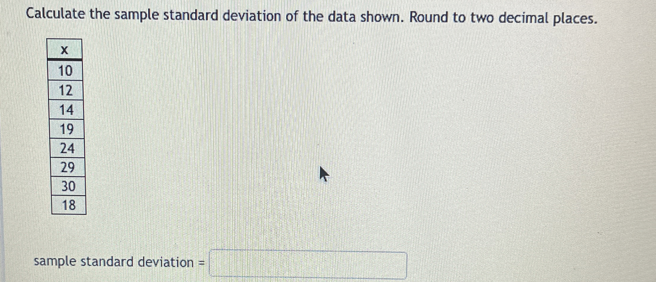 Solved Calculate the sample standard deviation of the data | Chegg.com