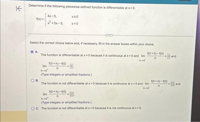 Solved Determine if the following piecewise-defined function | Chegg.com