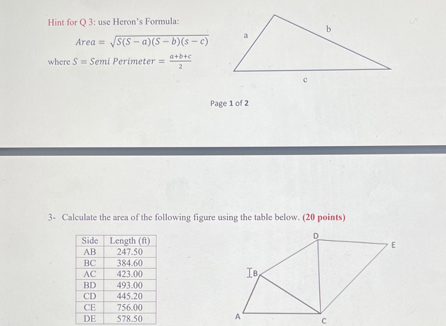 Solved Hint for Q 3: use Heron's Formula: ﻿Area | Chegg.com
