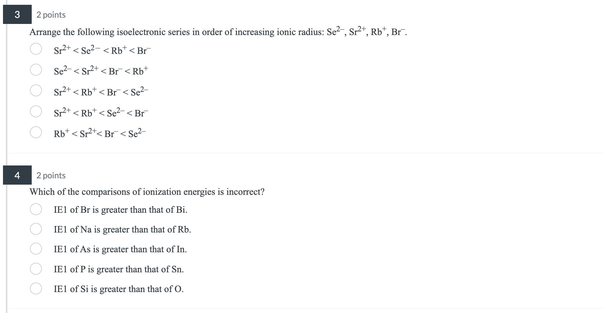 Solved 1-Arrange the following isoelectronic series in order | Chegg.com